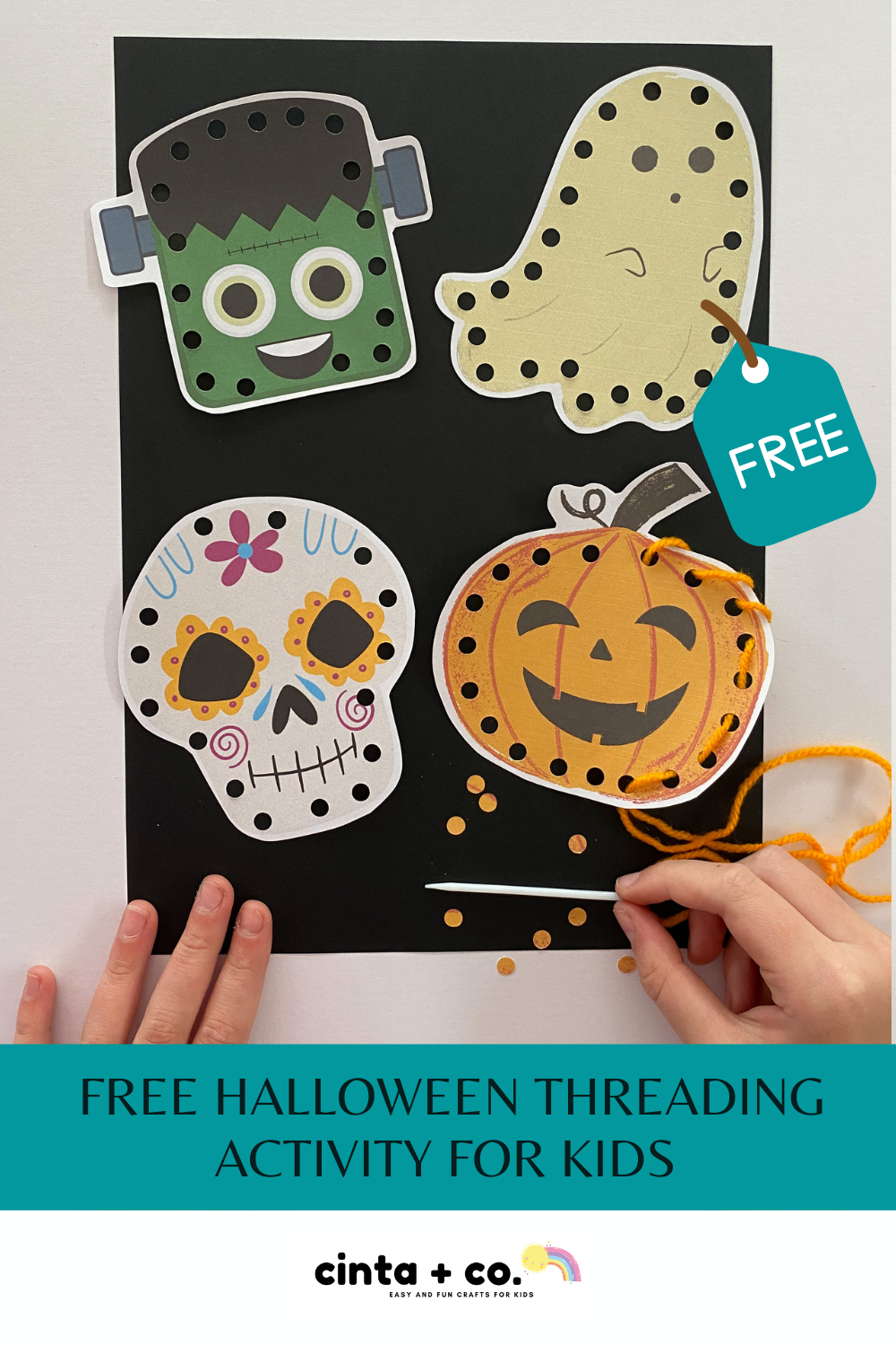 Easy Halloween Lacing, Threading and Sewing Printable for Kids